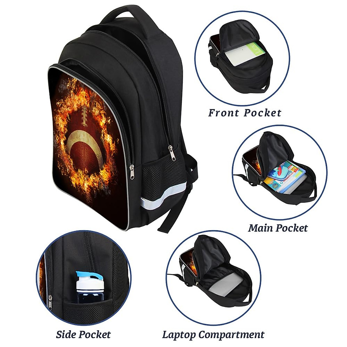 P ELEGANT PROTECTION 3Pcs American football 3D Print Personalized School Backpack Set with Luminous Students Bookbag Lunch Bag Pencil Bag