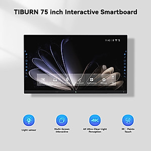 TIBURN Interactive Whiteboard Smartboard Board 75" R2 Pro 4K UHD Touch Screen Smart Board (Electronics whiteboard with Removable Stand, Conference Camera, Conference Speaker)