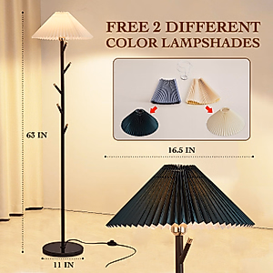 Unique Floor Lamps Modern,Black Simple Floor Lamp with Coat Rack,Tree LED standing lamp ,Lamparas De Pie Para Sala for Living Room Office or Bedroom - Includes Two Pleated Lampshades (Beige+Green)