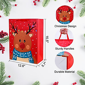 4 Pack 16.5" Extra Large Christmas Gift Bags, Xmas Paper Bags With Handles and Tissue Paper, Reusable Holiday Bags Bulk for Present Wrap Decor