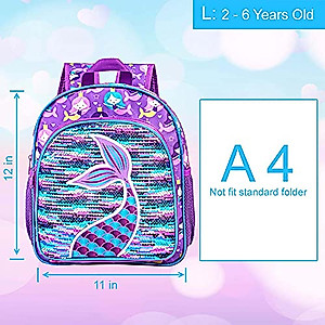 gxtvo Mermaid Backpack for Girls, Toddler Sequin Preschool Bookbag, 12" Cute Cartoon Animal School Bag