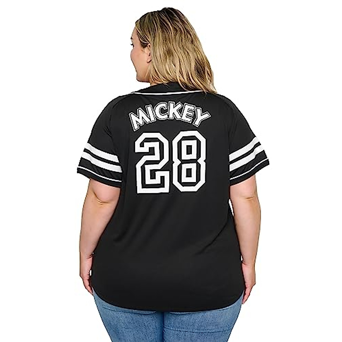Disney Mickey Mouse 28 Womans Jersey Shirt Button (Black, XX-Large)