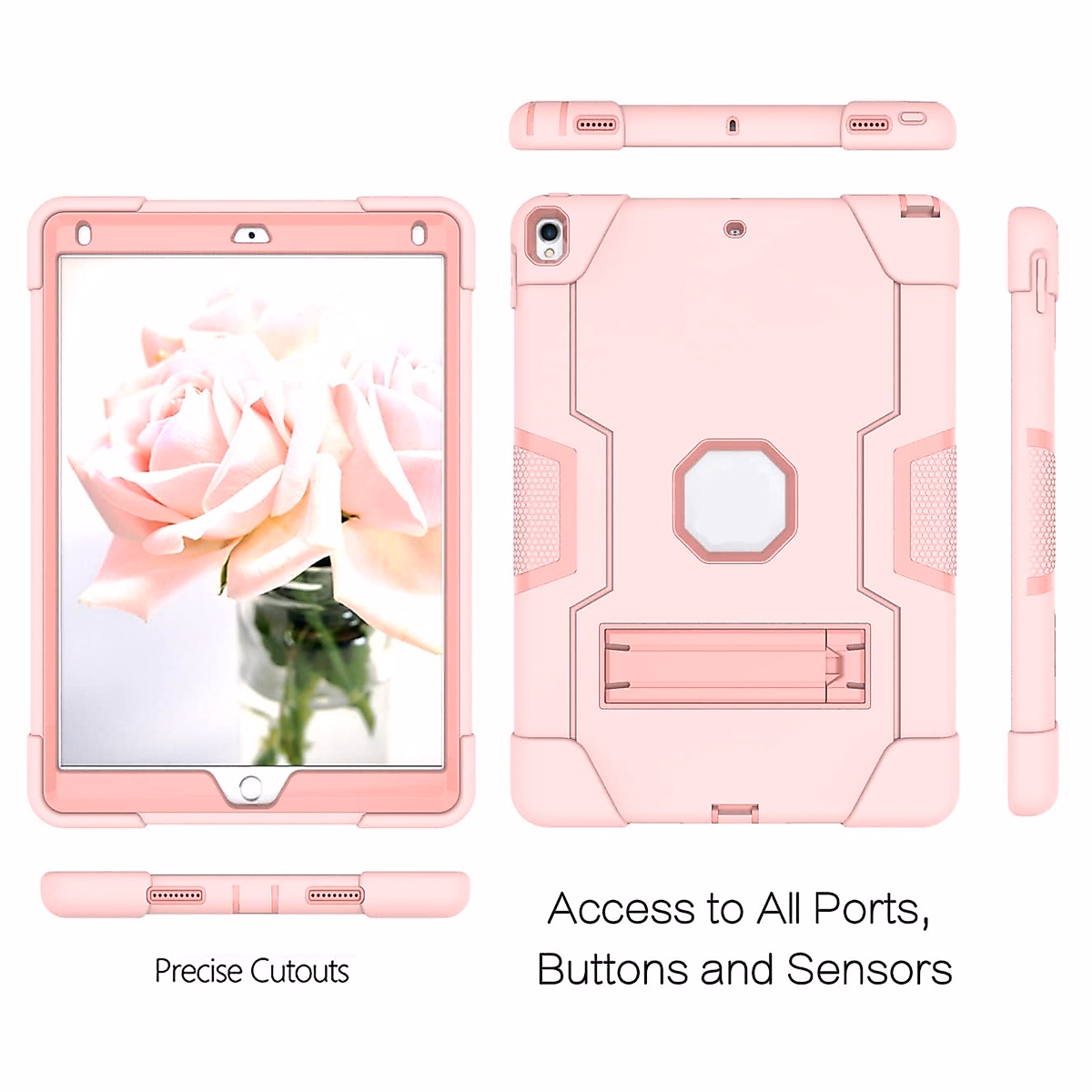 Jaorty Case for iPad Air 3 10.5" 2019,for iPad Pro 10.5 inch 2017 Case,3 in 1 Hybrid [Soft&Hard] Heavy Duty Rugged Stand Shockproof Anti-Slip Anti-Scratch Full-Body Protective Case,Pink