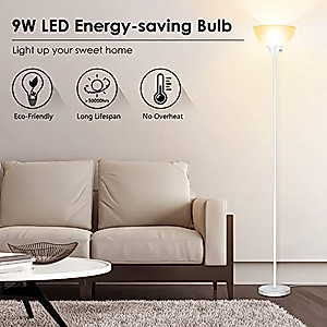 BoostArea Floor Lamp, Standing Lamp, 9W LED, Energy Saving, 50,000hrs Long Lifespan, 3000K Warm White, Eye-Caring,Torchiere Floor Lamps for Living Room,Bedroom,Office,Reading, White Floor Lamps