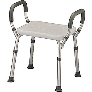 Shower Bench Adjustable Bath Seat Shower Chair with Arms Padded Handles, Without Back, Medical Shower Chair Bench Bath Stool for Elderly, Adults, Disabled, 300 Lbs, White