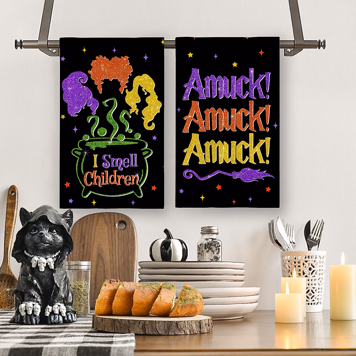 Yarcooly Halloween Kitchen Towels Hocus Pocus Dish Towels Sanderson Sisters Decor Day of The Dead Halloween Decorations for Home Party