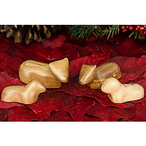 Holy Land Olive Wood Faceless Nativity Set from Israel, 12 Piece Unique Indoor Wooden Nativity Scene, Jesus Mary & Joseph Holy Family in the Manger Figurines, Seasonal Home Décor Accent for Christmas