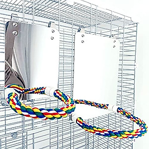 YITAQI Conure Cockatiel Cage Accessories with Rope Acrylic Brid Mirror Perch Stand Swing Parrot Toys(L)