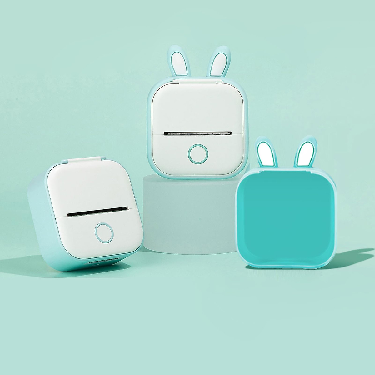 Memoking T02 Protective Case-Bunny Ears Shape Soft Silicone BPA-Free Cute Design Printer Cover, Compatible with T02 Mini Bluetooth Wireless Portable Mobile Pocket Printer, Green