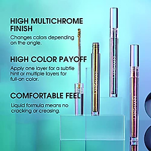 Jolilab Metallic Liquid Chameleon Eyeshadow, Multi-Dimensional Eye Looks, Long-lasting Holographic Glitter Multichrome Eyeshadows Makeup (#Peacock+Wonder+Ember)