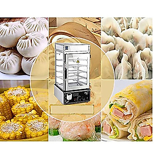 INTBUYING Commerical Bun Steamer Machine 110V Electric Food Display Automatic Temperature Control with 5 Layers Stainless Steel Shelf Display for Steamed Bun, Steamed Roll, Baozi, Shumai, Corn Peanut