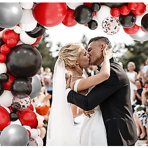 Red and Black Latex Balloons, 50 Pack 12 inch Black White Red Confetti Party Balloons with Ribbons for Birthday Graduation Wedding Bridal Shower Party Decoration