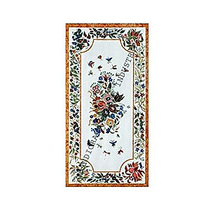 Marble Coffee Table 48" X 30" Inch Pietra Dura Marquetry Inlay Vintage Decorative