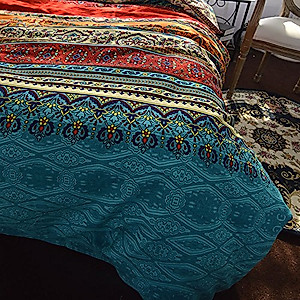 Newrara Bohemian Bedding Sets Queen 100% Brushed Cotton Boho Duvet Cover Set Stripe Sheet Sets (King)