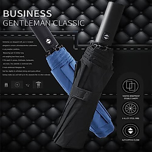 Pumi-geous Automatic Travel Umbrella Windproof Lightweight Strong Compact 8Ribs Collapsible Backpack Umbrella Suit For 2 Adult (Black)