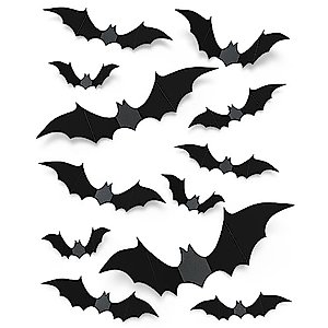 100 Pcs Halloween Decorations 3D Bats Decor, 4 Sizes Scary Halloween Decor Indoor Bat Stickers Halloween Decorations for Bedroom Bathroom Door Wall Decor Halloween Party Decorations