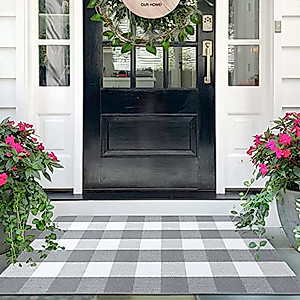 IOHOUZE Buffalo Plaid Checkered Rug -27.5" X 43" Front Door Mats, Washable Rug for Front Porch Decor, Spring Summer Welcome Mats Outdoor, Gray White Rug for Farmhouse/Entryway/Home Entrance