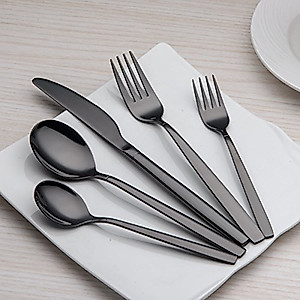 Berglander 20 Piece Titanium Black Plated Stainless Steel Flatware Set, 20 Pieces Black Silverware Set, Black Cutlery Set, Service for 4 (shiny Black)