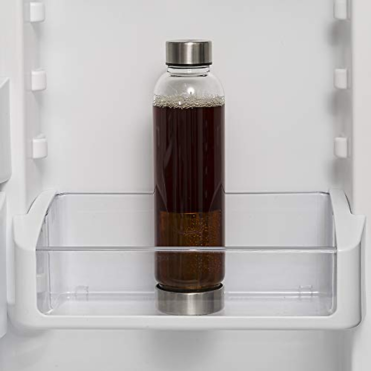 Primula Cold Brew Travel Bottle with Black Insulating Neoprene Sleeve - Borosilicate Glass and Stainless Steel Mesh Core - Dishwasher Safe - 19 Oz. - Clear