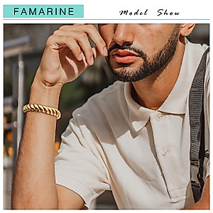 FAMARINE Gold Chunky Bangle Bracelet, Stretchable Elastic Bracelet for Women Men