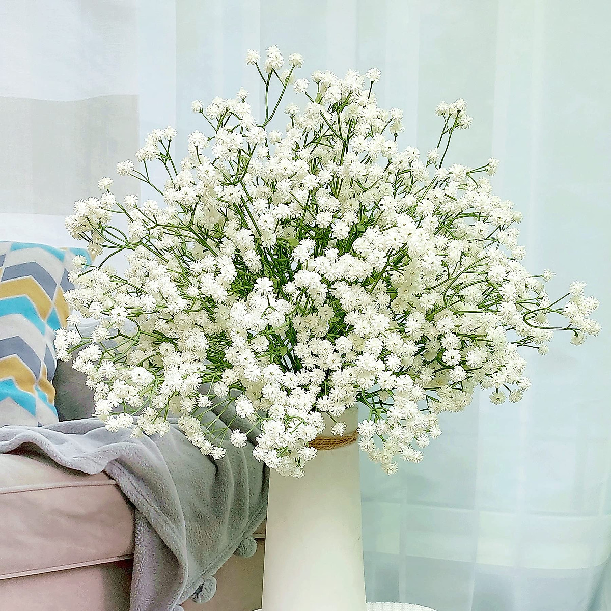 Artificial Flowers Baby's Breath Gypsophila Real Touch Flowers for Wedding Party Home Garden Decoration (White - Pack of 6pcs)