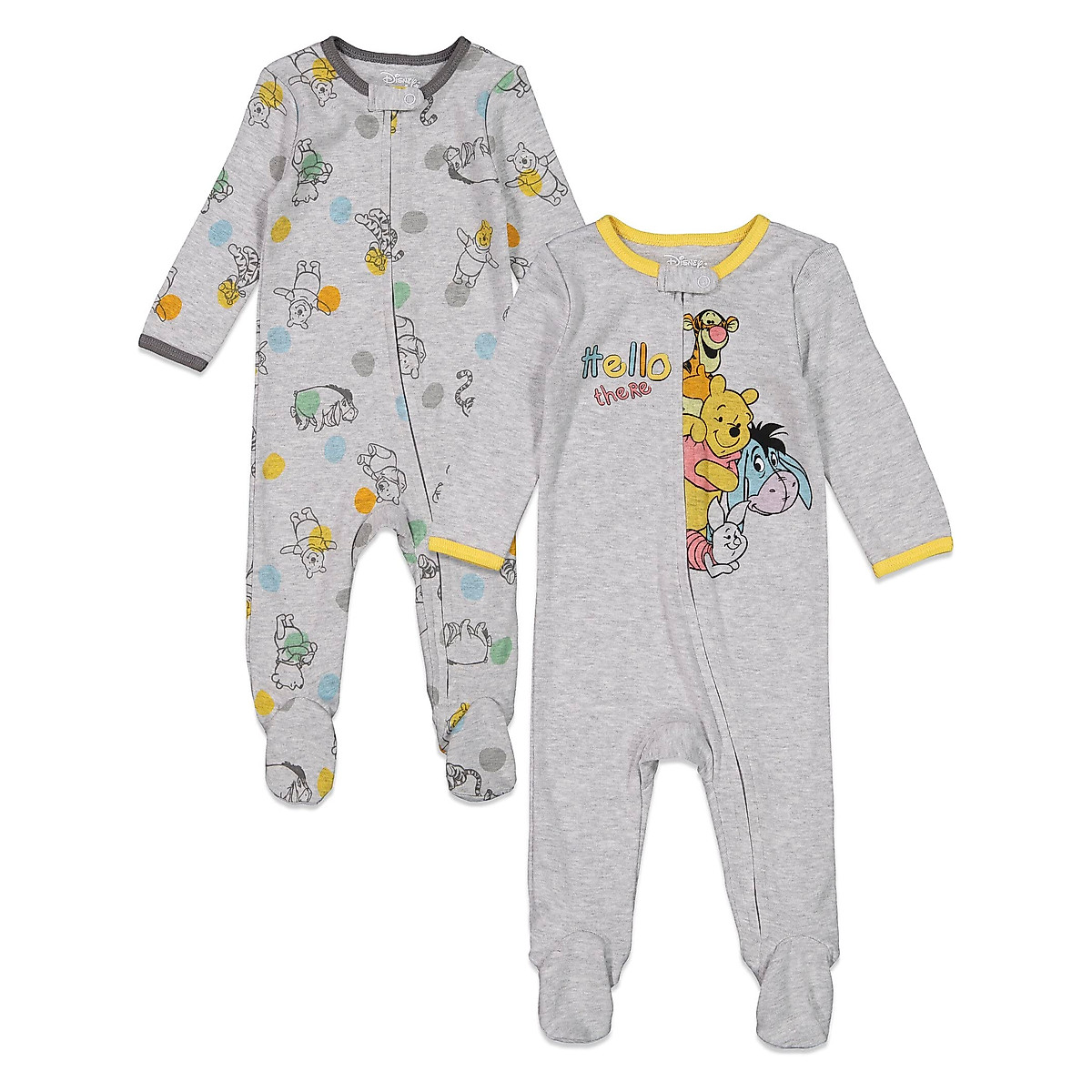 Disney Winnie The Pooh Newborn Baby Boys 2 Pack Zip Up Sleep N' Play Baby Coveralls 0-3 Months