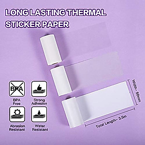 Phomemo Adhesive Thermal Sticker Paper,White/Transparent/Semi-Transparent Thermal Printer,for Phomemo M02/M02 Pro/M02S/M03/M03AS/M04S Bluetooth Thermal Pocket Printer, 50mm-53mm Width,2.5m-3.5m Length