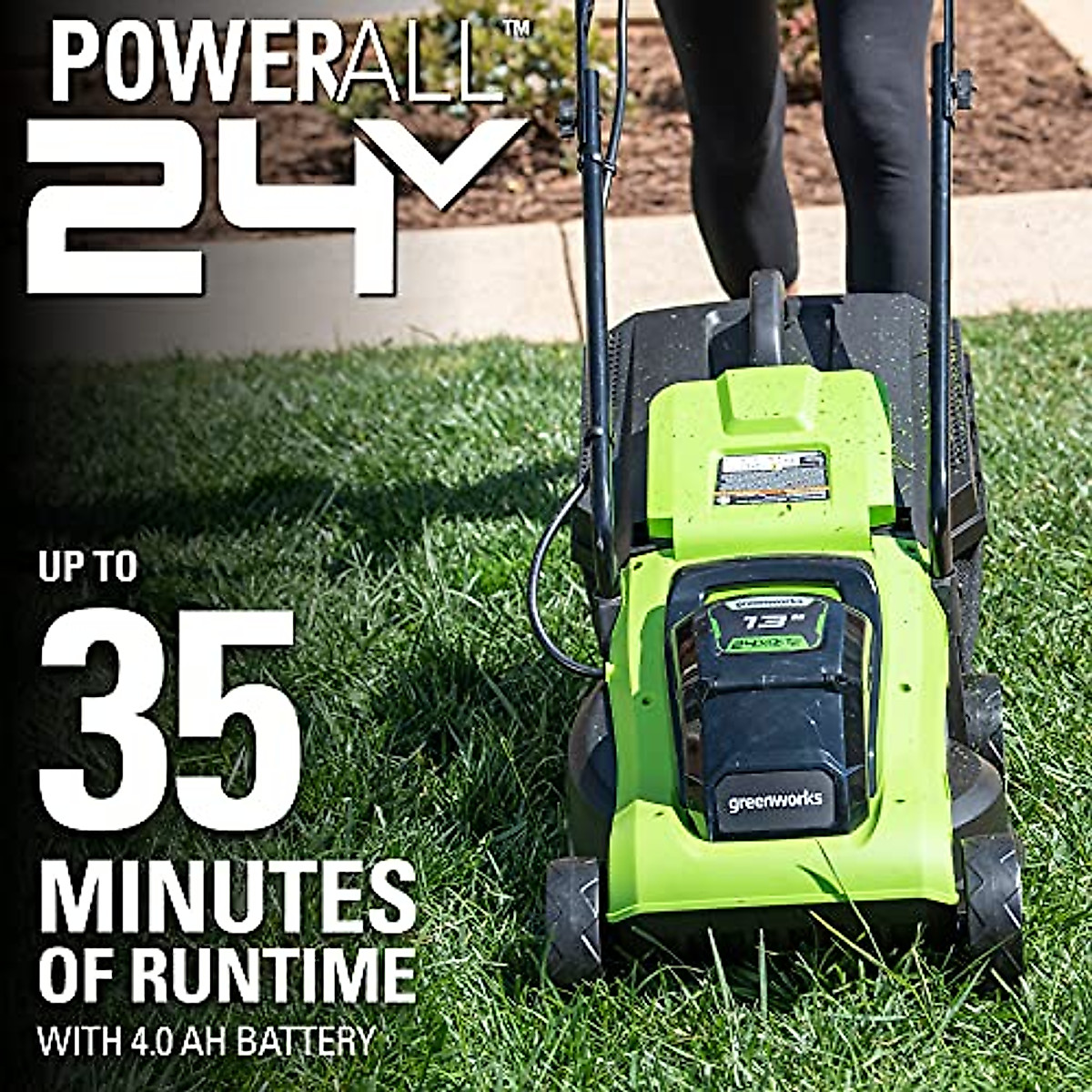 Greenworks 24V 13-Inch Cordless (2-In-1) Push Lawn Mower, 4.0Ah USB Battery (USB Hub) and Charger Included MO24B410