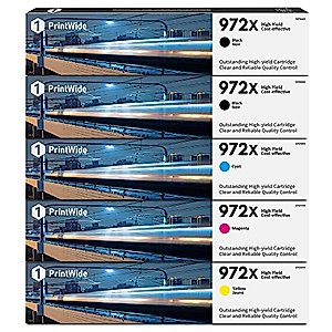 972X 2Black/1Cyan/1Magenta/1Yellow High Yield Toner Set (5-Pack): Replacement for HP 972X Ink Cartridges Works with PageWide Pro 452 Series, 477 Series, 552dw, 577 Series