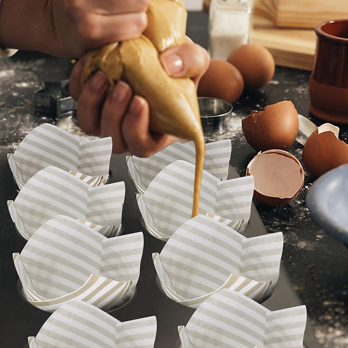 150 Pcs Tulip Cupcake Liners for Baking, Tulip Muffin Liners, Baking Cupcake Wrappers Cups Liners Non-stick Heat Resistant Greaseproof for Wedding Birthday Anniversaries