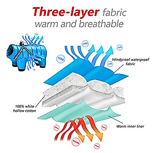 Didog Winter Small Dog Coats,Waterproof Jackets with Harness & D Rings, Warm Zip Up Cold Weather Coats for Puppy & Cats Walking Hiking,Blue,Chest: 13"