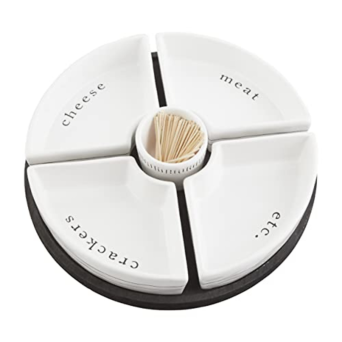 Mud Pie Six Piece Serving Paulownia Tray, Black/White, 3 1/2" x 13" Dia