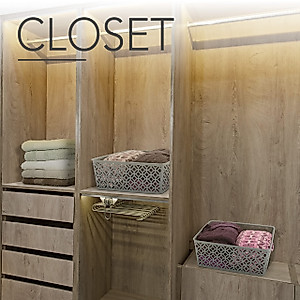 BROOKSTONE - 2 Pack Large Storage Baskets with Handles, Decorative Woven Pattern, Versatile and Stylish Organizers for Home, BPA Free Plastic Bins