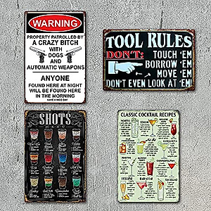 LuckyBamboo Vintage Metal Gun Signs, Property Patrolled by a Crazy Bitch Warning Signs Outdoor Home Yard Street Garden Garage Door Metal Signs