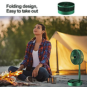 Maelifu Folding Fan Quiet 3- Speed Wind Highly Stretchable Simulated Natural Wind 180 ° Adjustment Battery Powered or USB Powered Home Desk Bedroom Portable Travel Mini Decorative Fan（Green