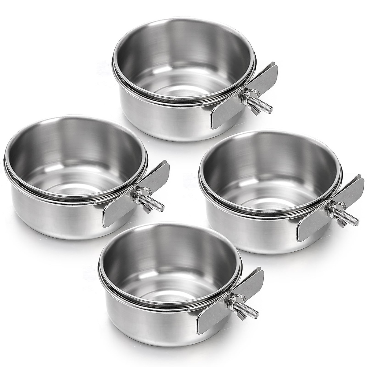 Okllen 4 Pack Bird Feeding Dish Cups, Detachable Stainless Steel Bird Food Bowls with Clamp, Bird Cage Feeder Hanging Pet Bowl for Chinchilla Parrot Cockatiel Conure Budgies Parakeet Small Animal