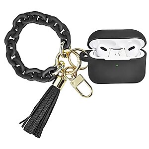 AirPods Pro 2nd Generation Case Cover (2022), ORATYFAN Silicone AirPod Pro 2 Case with Cute Chain Bracelet Keychain, iPod Pro 2 Shock-Absorbing Protective Case Accessories for Women Girls (Black)