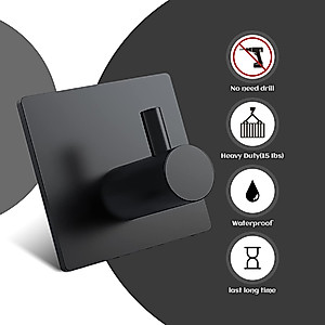 DakGagMah Adhesive Towel Stainless Steel Hooks Heavy Duty Stick on Wall Hooks Shower Hooks for Bathroom Kitchen Hoom Door-4 Packs (Black)