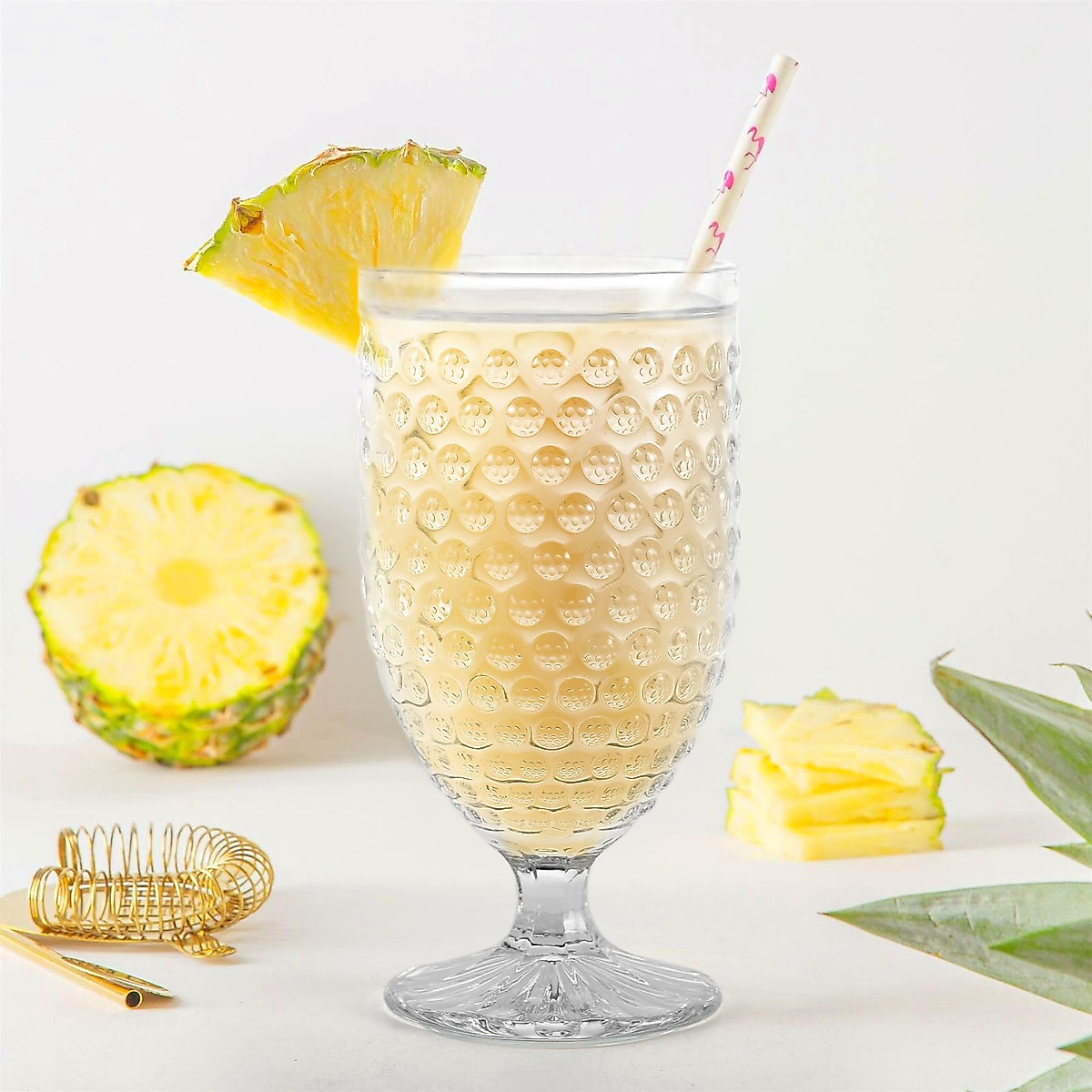 Wongblee Hobnail Glass Goblets 16.9 Oz, Stemmed Wine Glasses, Vintage Drinking Glasses for Water, Juice, Ice Tea, Set of 4 (Clear)