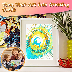 Spin Art Machine Variable Speed, Battery Operated Spinner - Paint Spinner with Splatter Guard, Washable Paint, Spin Art Kit, Art Design Card, Stem Toys, Kid Arts and Crafts, Girls Boys