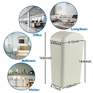 Saedy Small Swing Lid Trash Can, 14 L Slim Garbage Bin