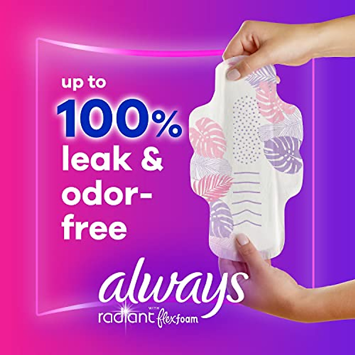 Always Radiant Feminine Pads for Women, Size 2 Heavy, with wings, scented, 36 count