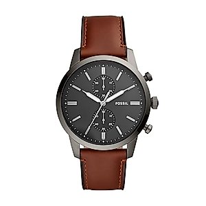 Fossil Men's Townsman Quartz Stainless Steel and Leather Chronograph Watch, Color: Smoke, Amber (Model: FS5522)