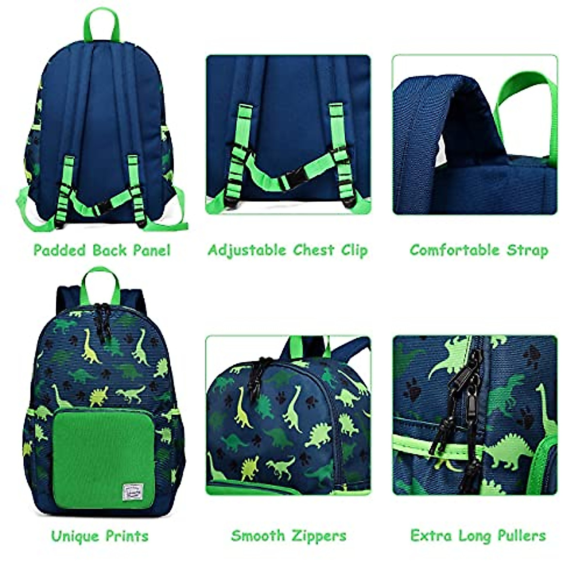 VASCHY Cute Dinosaur Backpack and Large Insulated Lunch Bag Bundle