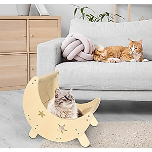 VOOTTOU Cat Hammock, Cat and Dog Moon Hammock Bed Cat Furniture for Indoor Cats, Wooden Elevated Cooling Pet Bed for Cats and Small Dogs, Modern Cat Bed Furniture Cat Shelf, Gift for Cat