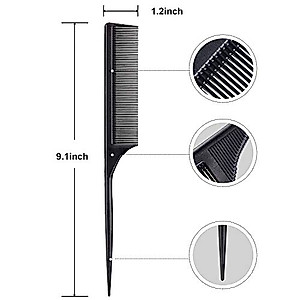 10 Pieces Rat Tail Comb Styling Carbon Heat Resistant Comb Anti Static Teasing Comb for Back Combing Root Teasing Adding Volume Evening Styling Black