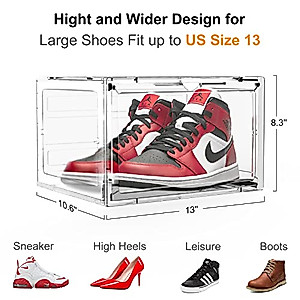 MUGEYMYD Large Shoe Organizer Box,6 Packs Sturdy Clear Plastic Stackable Shoe storage, Shoe Containers Bins for Sneaker Display, Easy Assembly, Fit up to US Size 13 (white)