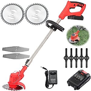 HLCUI Garden Strimmer,24V Cordless Grass Trimmer with Battery and Charger Telescopic Brush Cutter Electric 3-in-1 Lightweight Lawn Edger Tool, Three Kinds Spare Blades, 90° Head Pivots,A