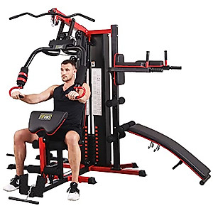 BalanceFrom Multifunctional Home Gym System Workout Station with Leg Extension, Preacher Curl, Pushup, Dip and Situp Stand, 122.5LB Weight Stack, Model 900