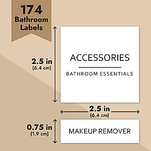 174 Pieces Minimalist Bathroom Labels for Medicine Cabinet, Black Print on White Stickers for Makeup, Cosmetics, Shower Bottles (Water Resistant)